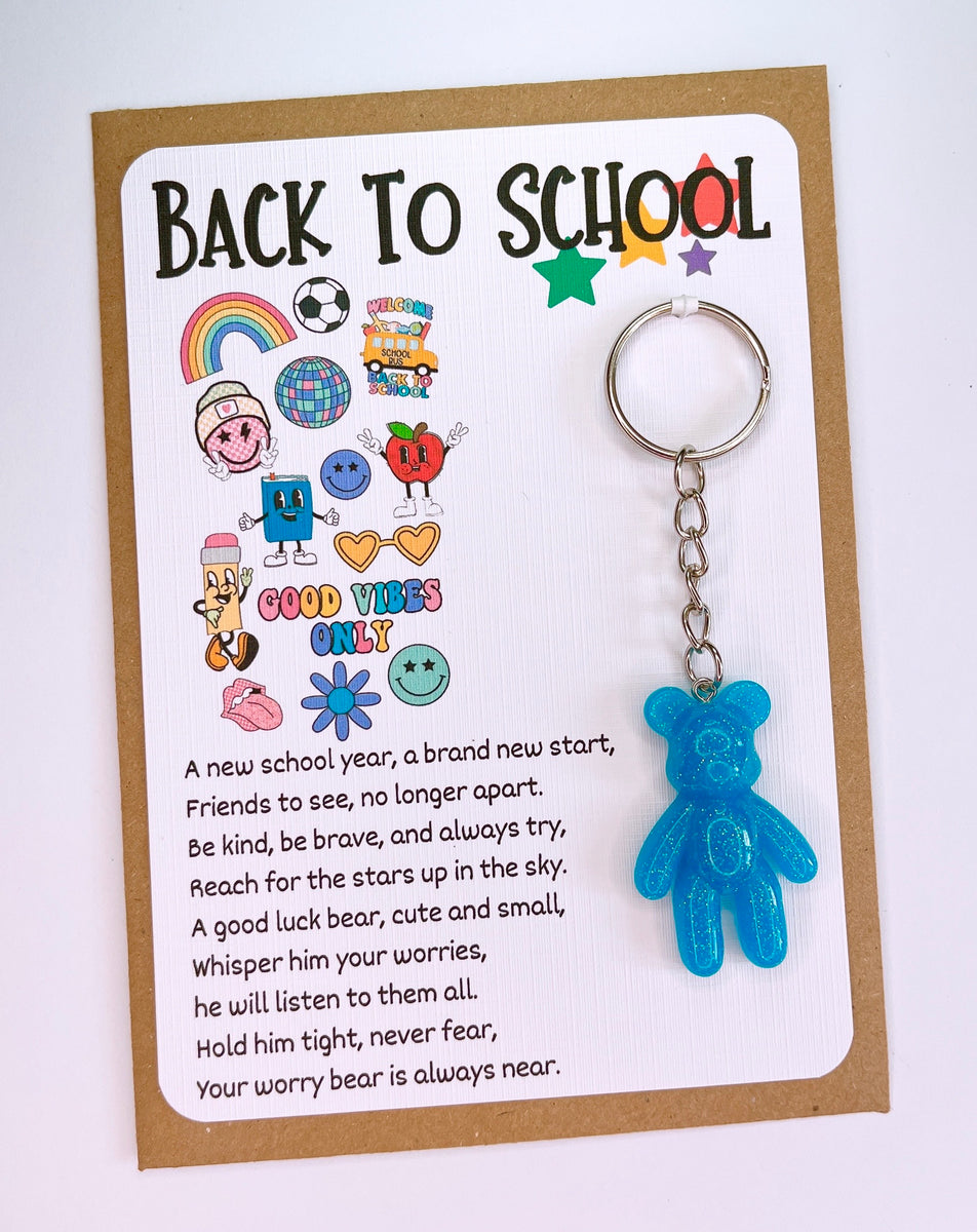 Back To School Worry Bear Keyrings, Courage, Anxiety, Good Luck Keepsa ...